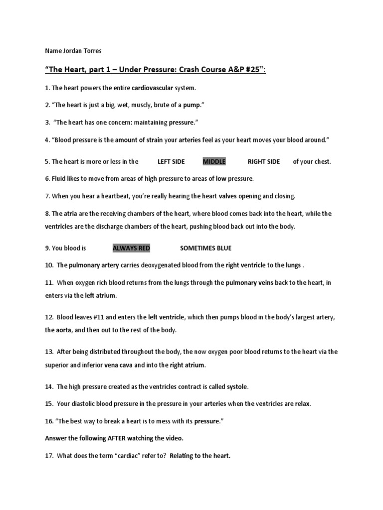 The Heart, Part 1 - Under Pressure: Crash Course A&P # 25 | PDF | Blood ...