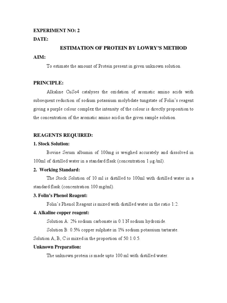 2 Estimation of Protein by Lowry | PDF