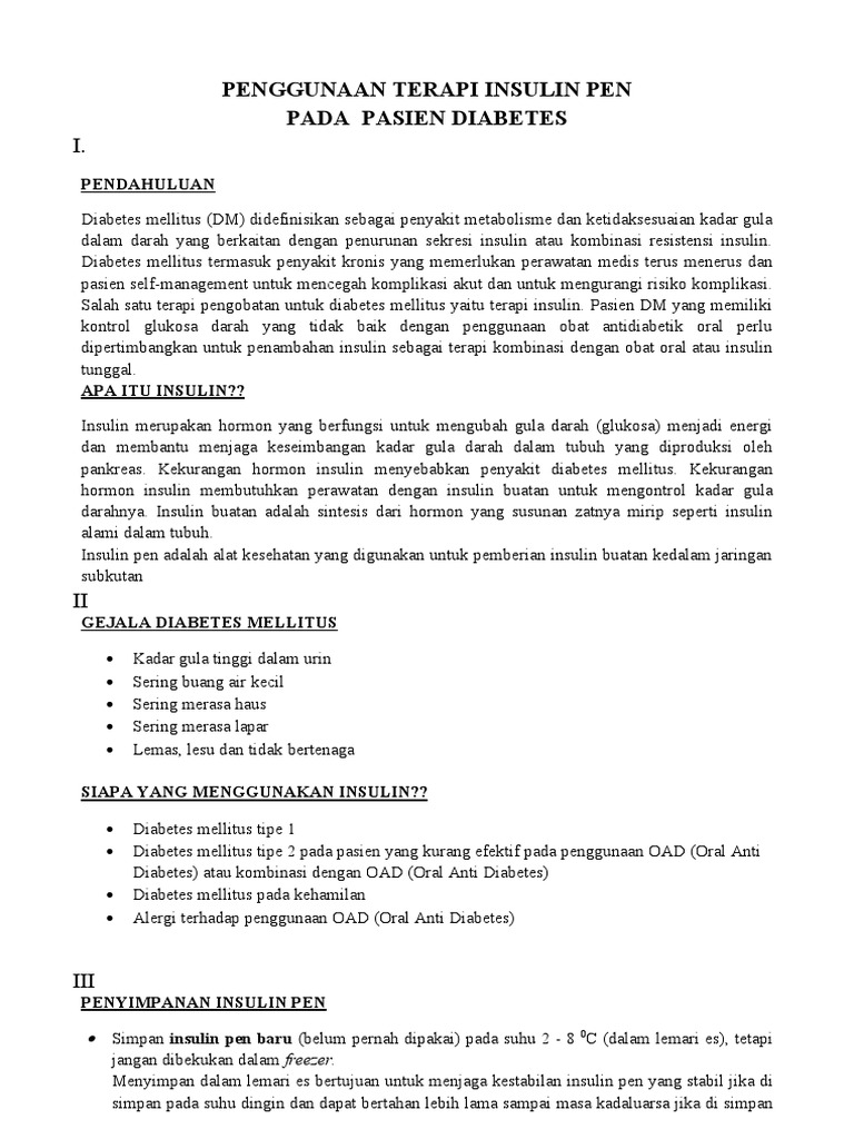 Penggunaan Terapi Insulin Pen Pada Pasien Diabetes | PDF