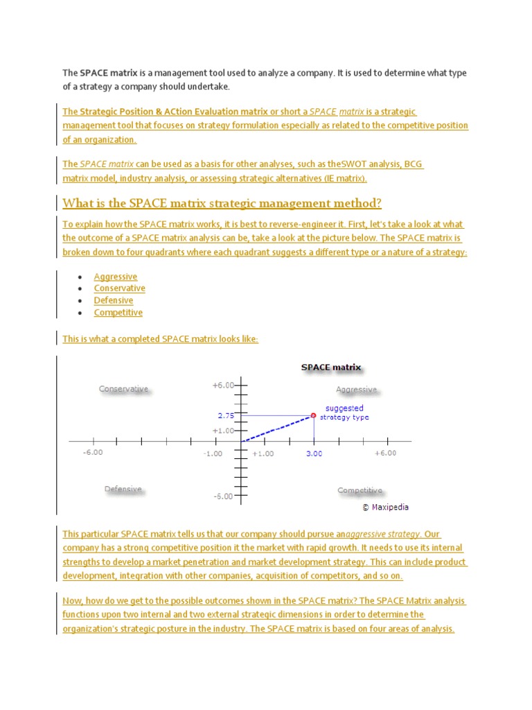 What Is The SPACE Matrix Strategic Management Method? | PDF | Business ...