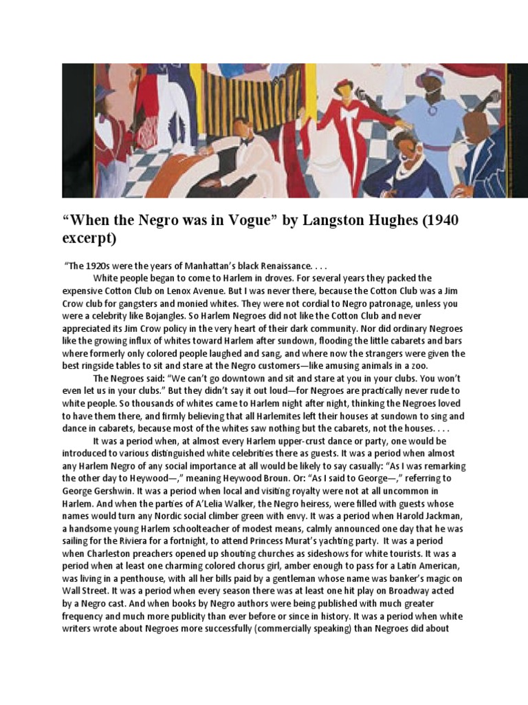 When the Negro was in Vogue: Langston Hughes' Reflection on the Harlem ...