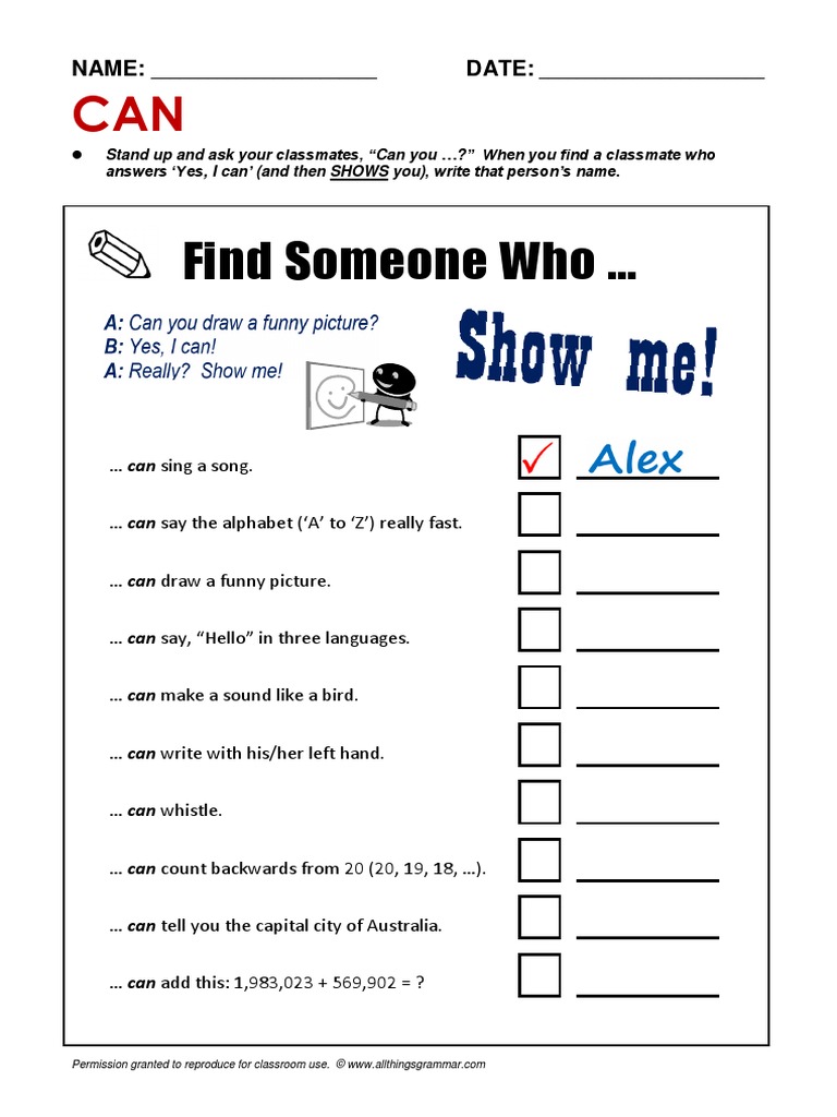 Find Someone Who : Name: Date | PDF