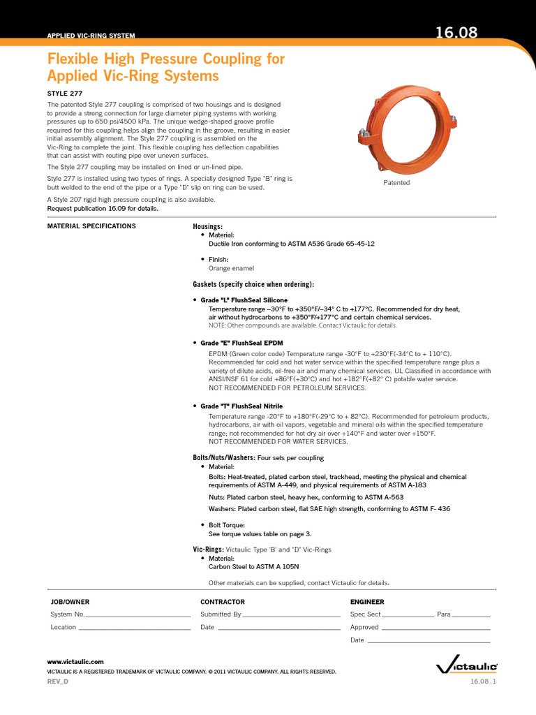 Flexible High Pressure Coupling For Applied Vic-Ring Systems | PDF ...