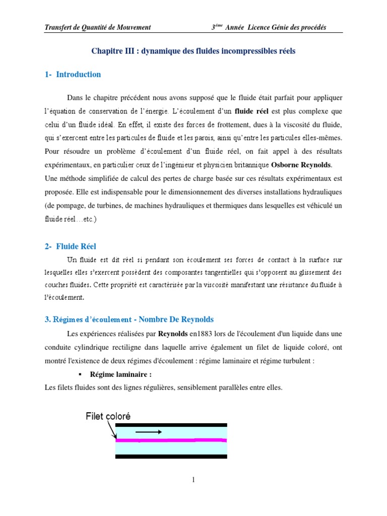Chapitre III Dynamique Des Fluides Incompressibles Réels | PDF ...