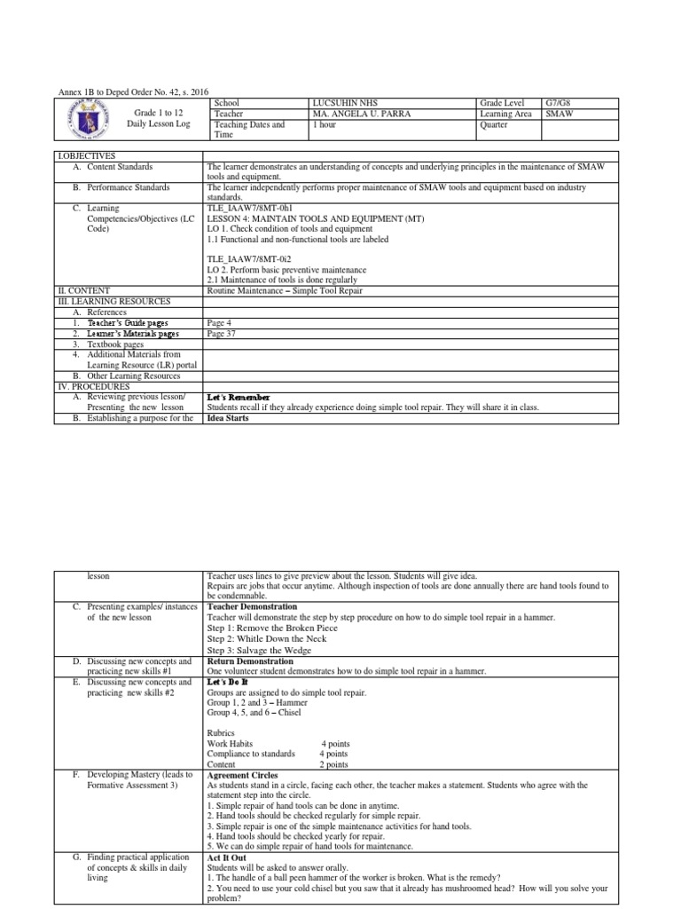 Simple Tool Repair | PDF | Tools | Learning