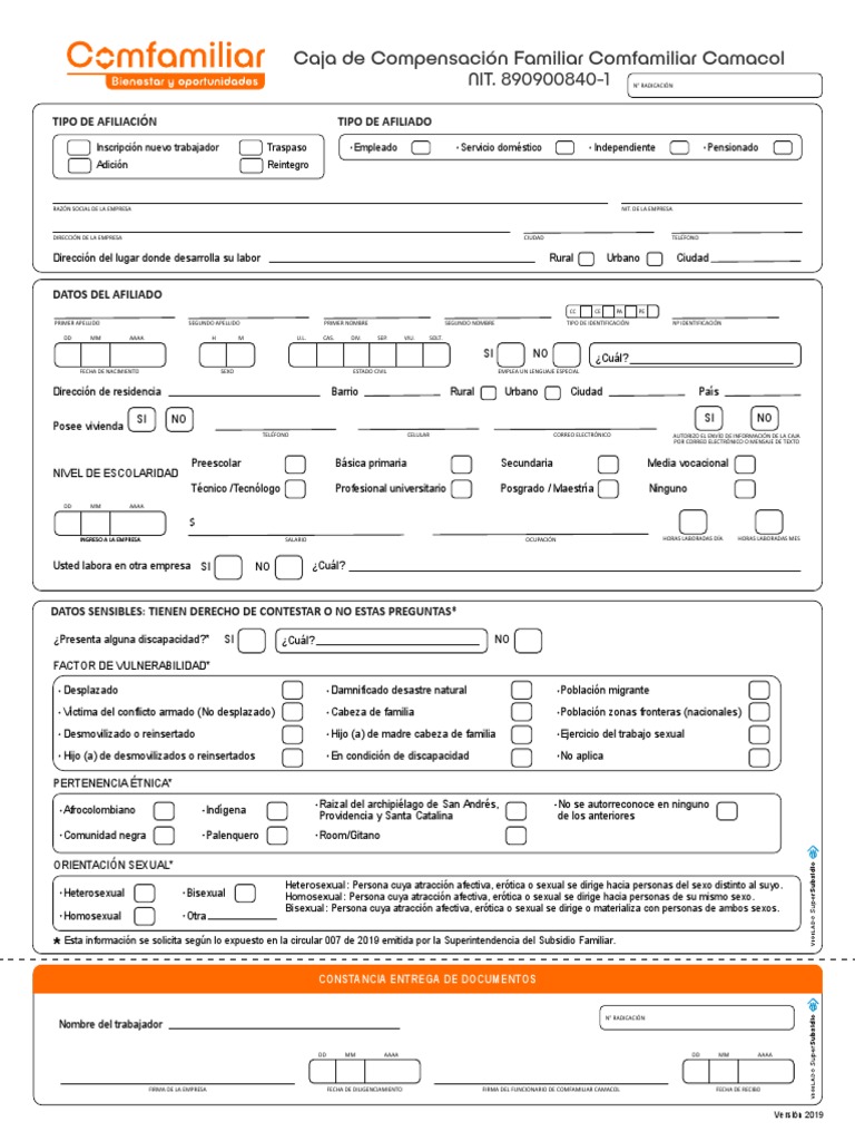 Formulario Afiliación Comfamiliar Camacol | PDF | Bisexualidad | Sexo