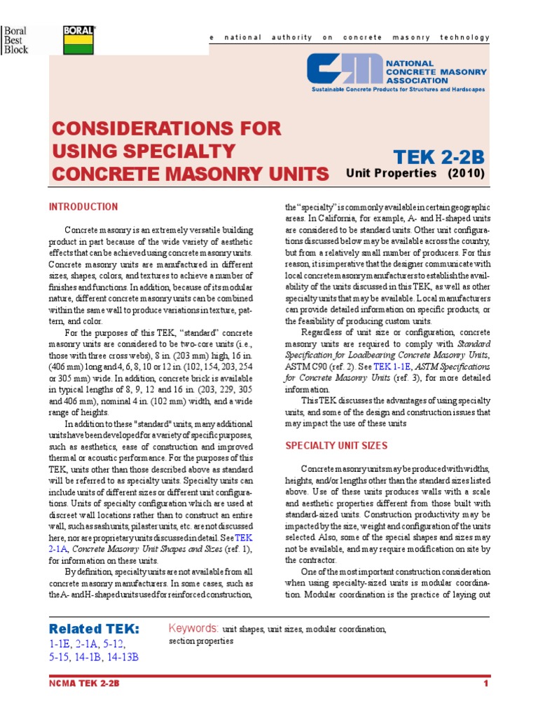 Considerations For Using Specialty Concrete Masonry Units: TEK 2-2B ...