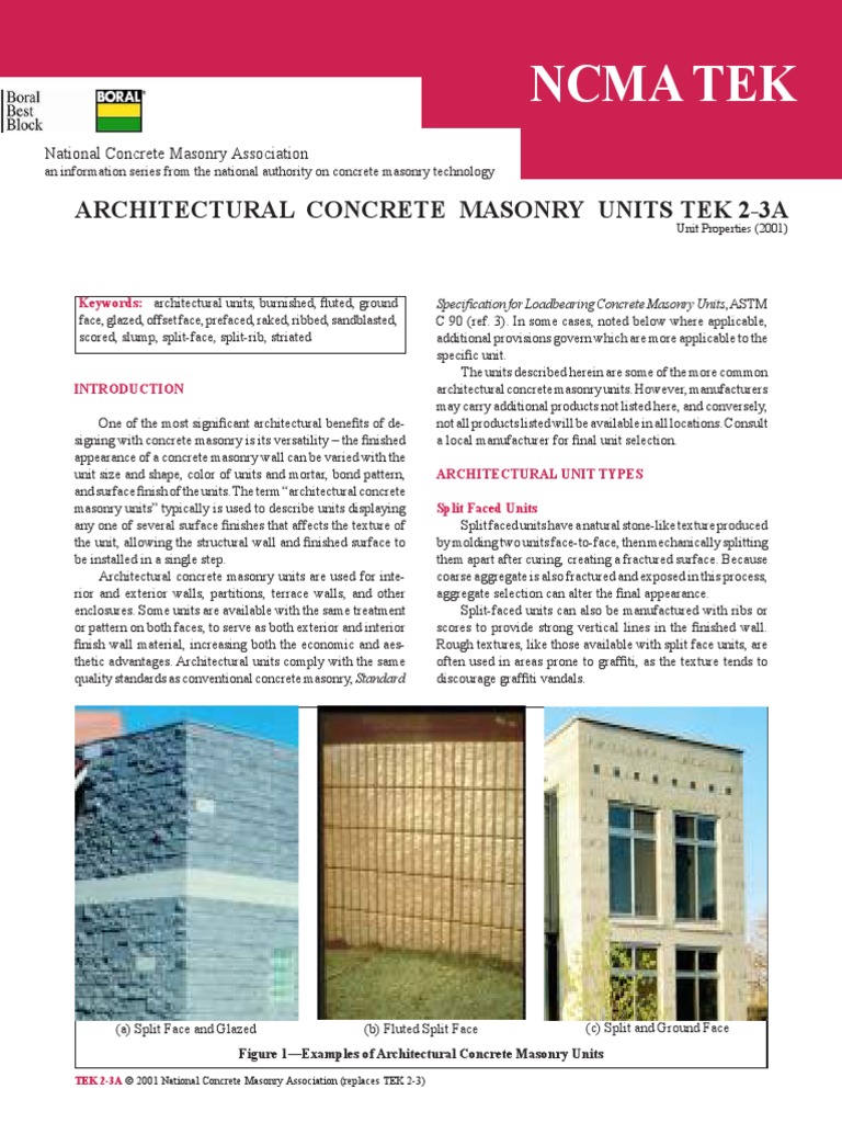 Ncma Tek: Architectural Concrete Masonry Units Tek 2-3A | PDF | Masonry ...