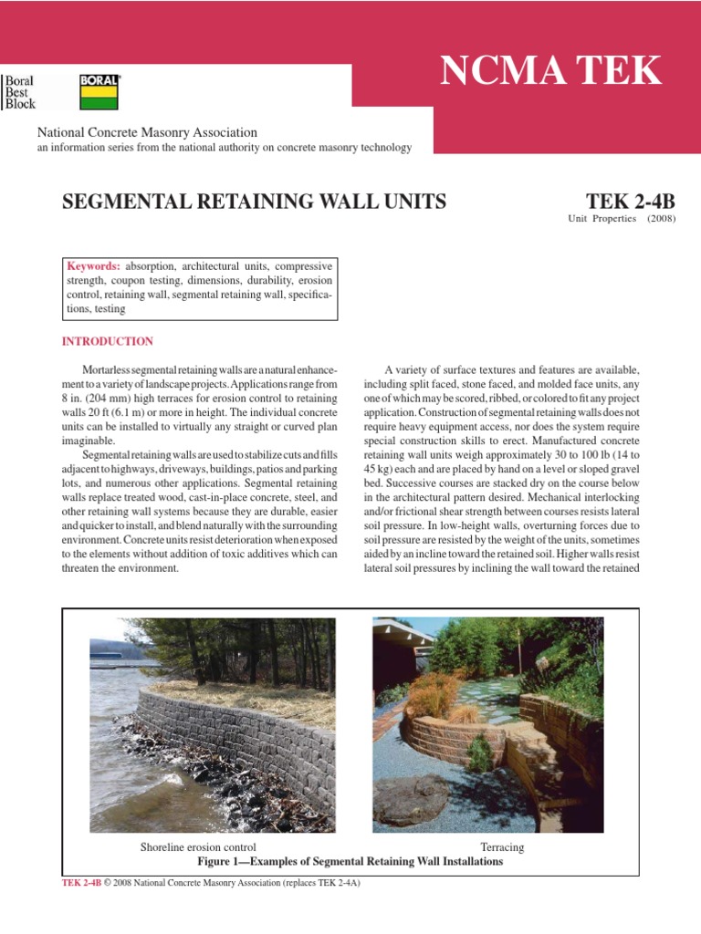 Ncma Tek: Segmental Retaining Wall Units TEK 2-4B | PDF | Masonry | Wall