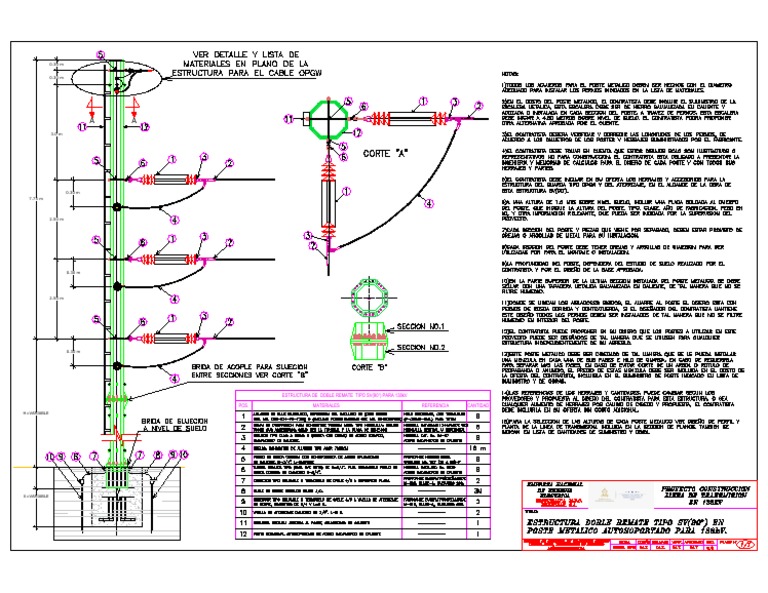 Estructura Doble Remate Tipo SV (90°) en Poste Metalico en 138kV Hoja 1 ...