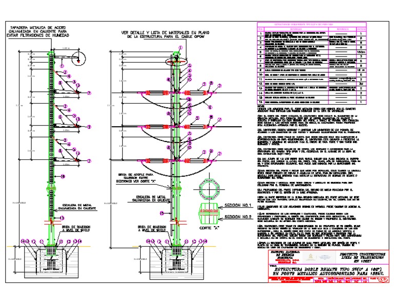 Estructura Doble Remate Tipo SV (0°-180°) en Poste Metalico en 138kV ...