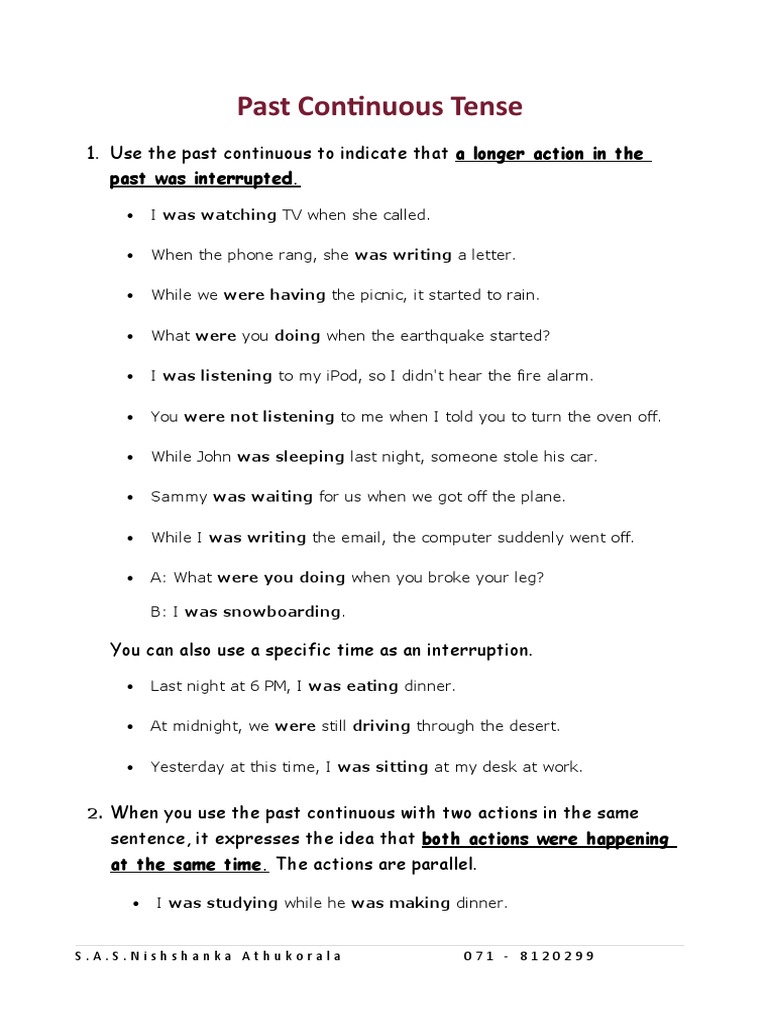 Past Continuous Tense | PDF