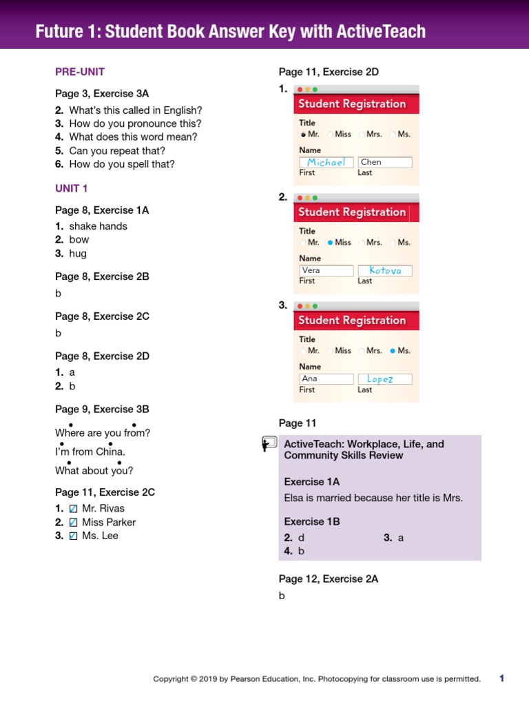 Future 1: Student Book Answer Key With Activeteach | PDF | Linguistic ...