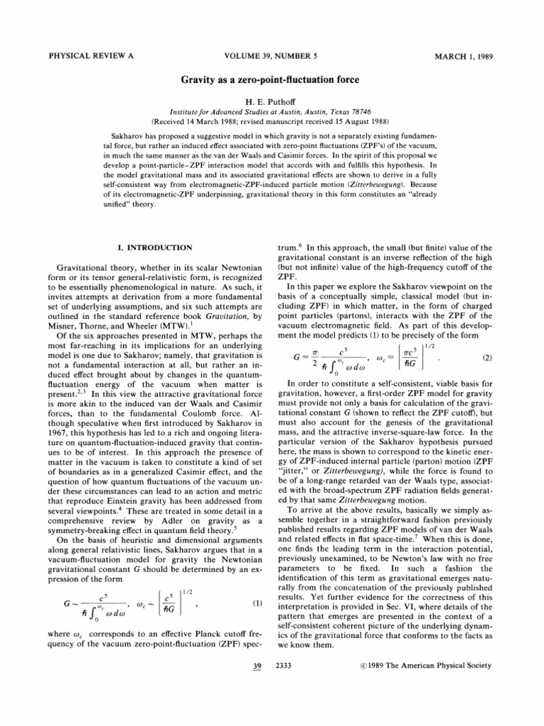 Gravity Emerges from Electromagnetic Zero-Point Fluctuations: A Model ...