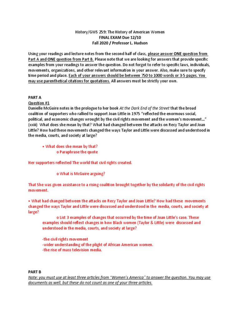 History of American Women Final 2020 | PDF | Minorities | Feminism