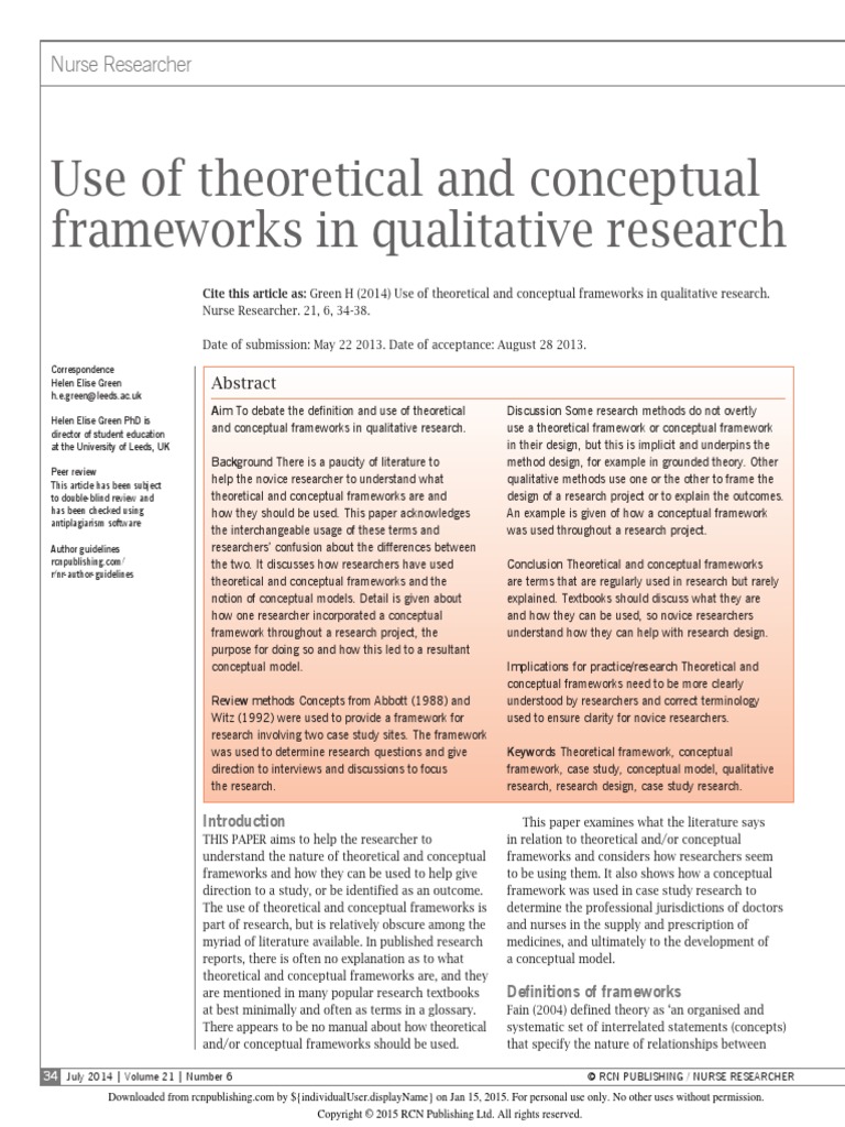 Use of Theoretical and Conceptual Frameworks in Qualitative Research ...