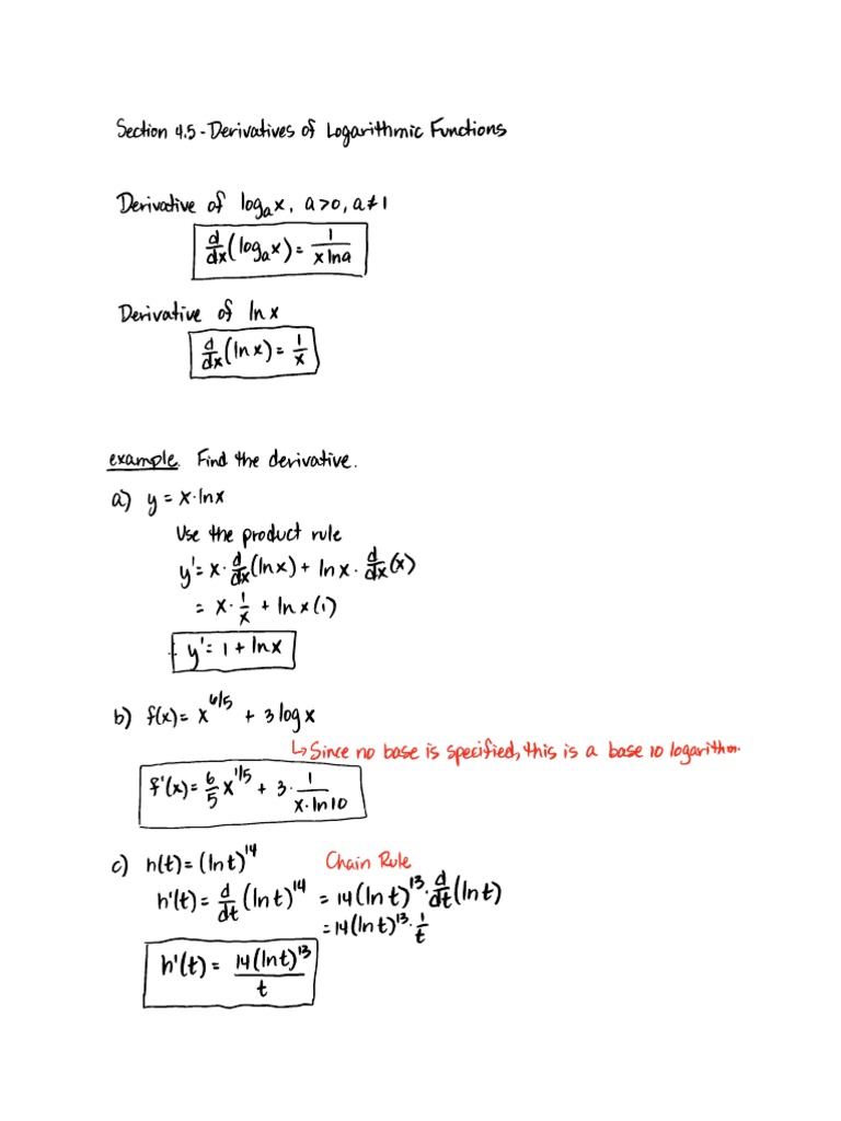 Section 4.5 - Derivatives of Logarithmic Functions | PDF