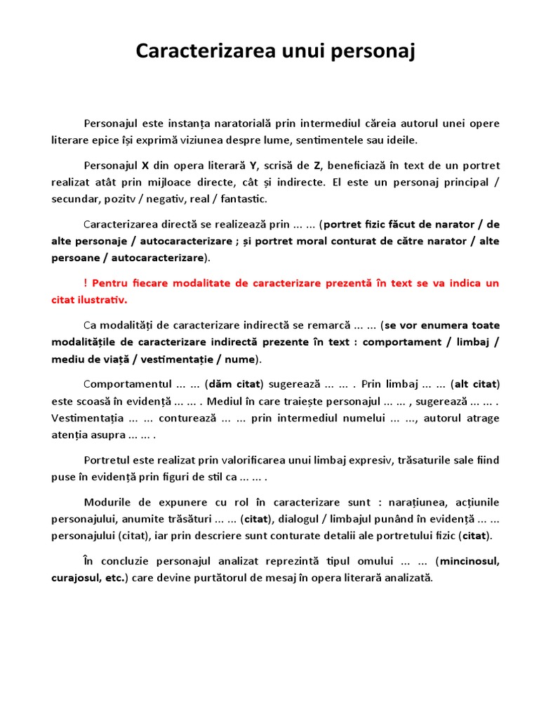 Caracterizarea Unui Personaj Caracterizarea Personaj Rezultate