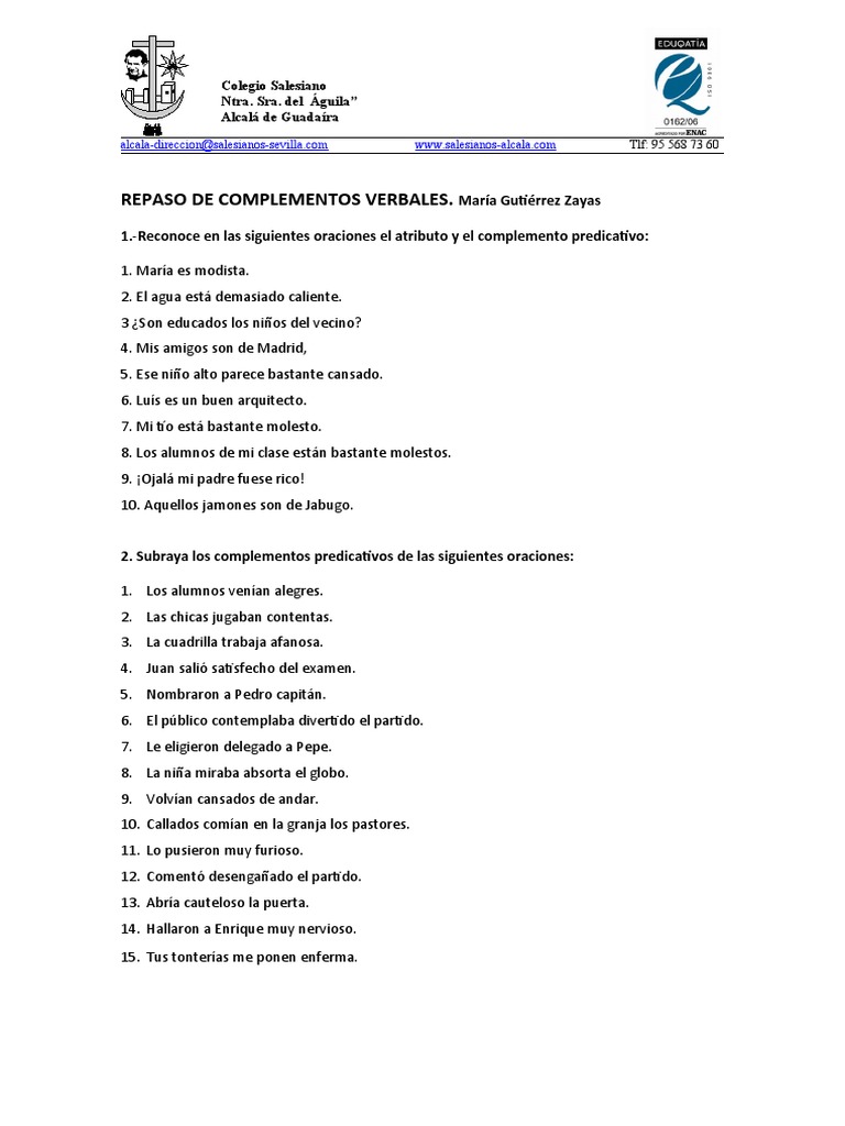 Repaso de Complementos Verbales | PDF | Gramática | Oración (Lingüística)