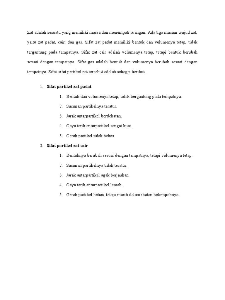 Sifat dan Partikel Zat: Padat, Cair, Gas | PDF