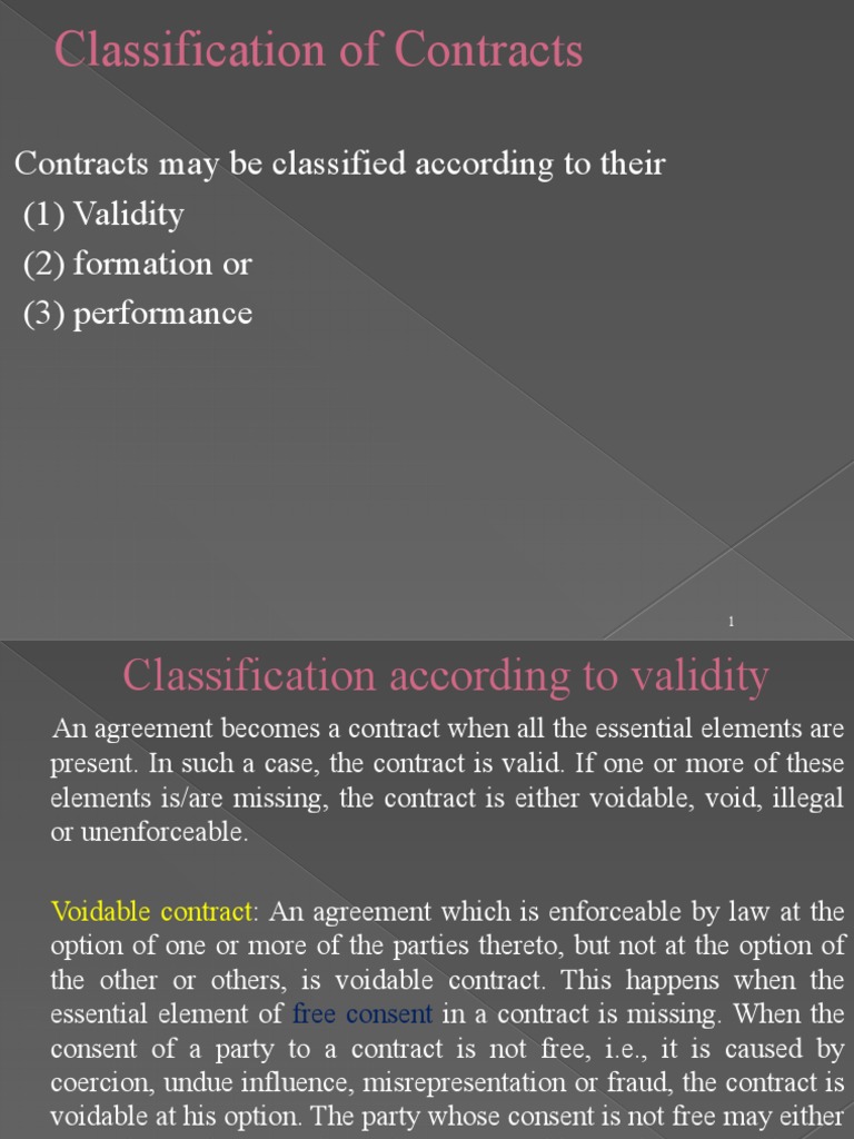 Classification of Contracts: Contracts May Be Classified According To ...