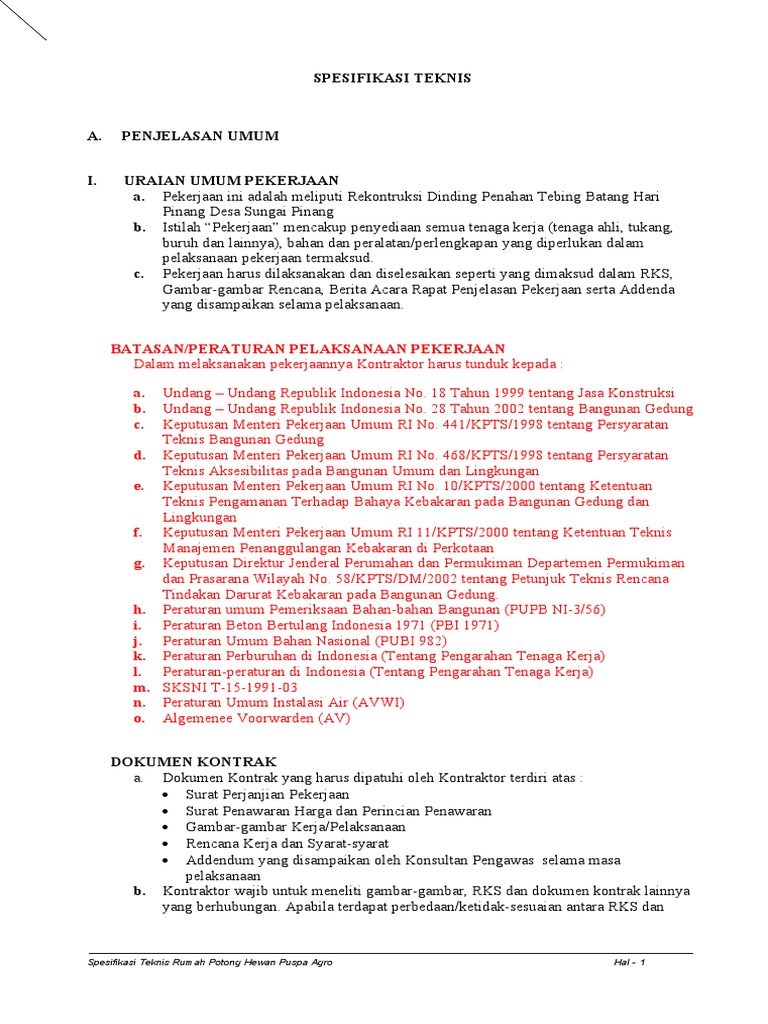 Spesifikasi Teknis RPH | PDF | Griya & Taman | Teknologi & Rekayasa