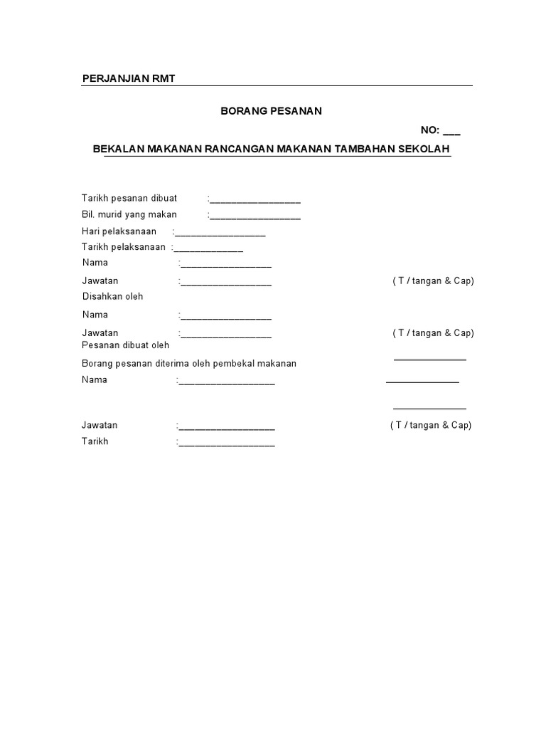 Borang Pesan RMT | PDF