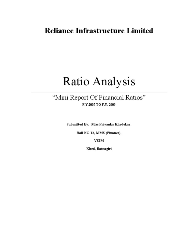Report On Ratio Analysis (Reliance Infrastructure Limited) | PDF ...