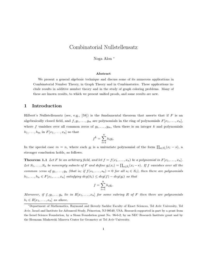 Combinatorial Nullstellensatz | PDF | Vertex (Graph Theory) | Combinatorics