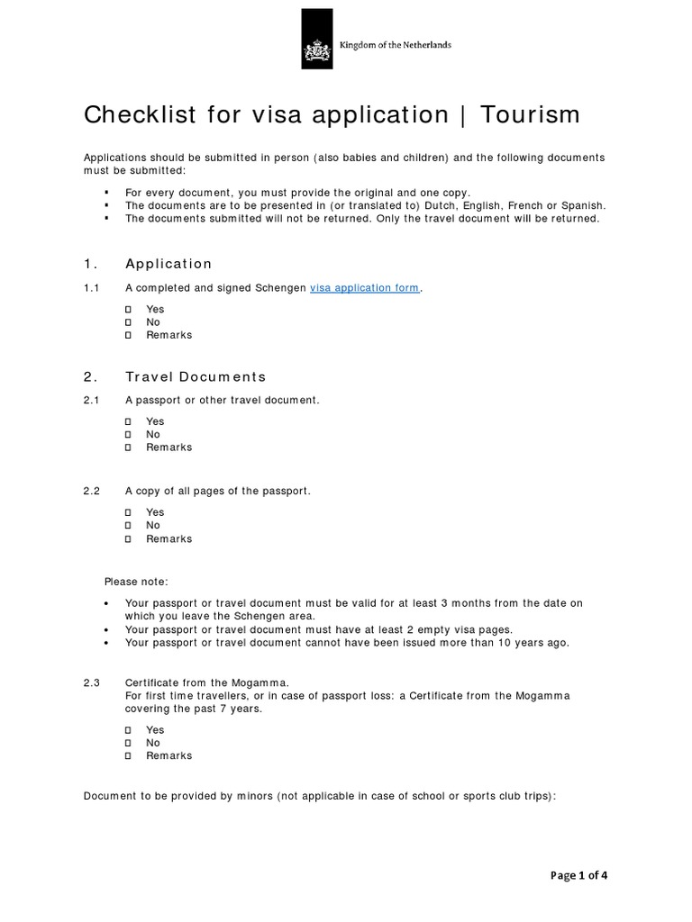 Checklist For Visa Application - Tourism | PDF | Travel Visa | Passport