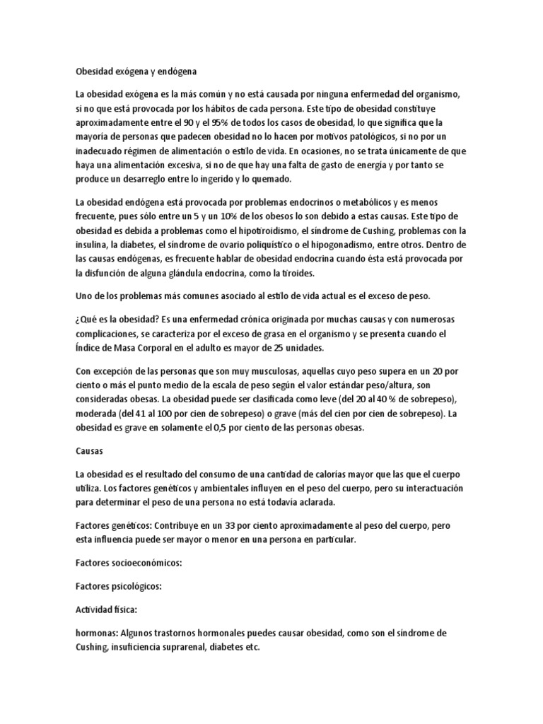 Obesidad Exógena y Endógena | PDF | Obesidad | Índice de masa corporal