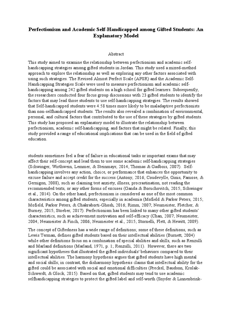 Perfectionism and Academic Self | PDF | Intellectual Giftedness ...