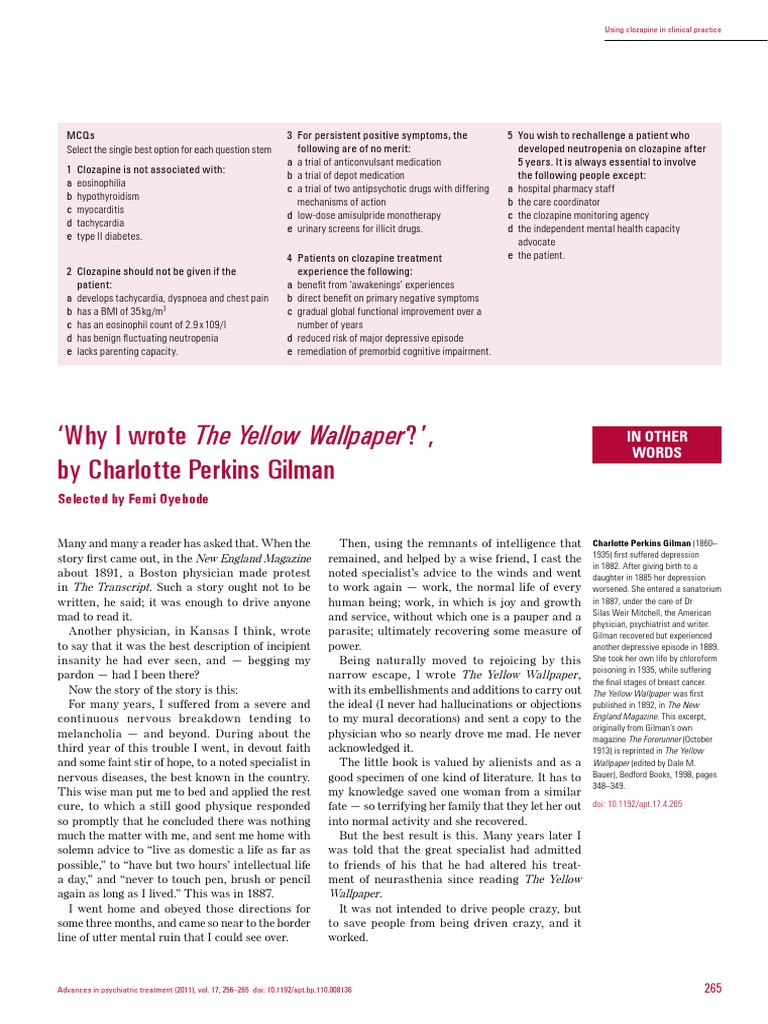 Why I Wrote The Yellow Wallpaper ', by Charlotte Perkins Gilman | PDF ...