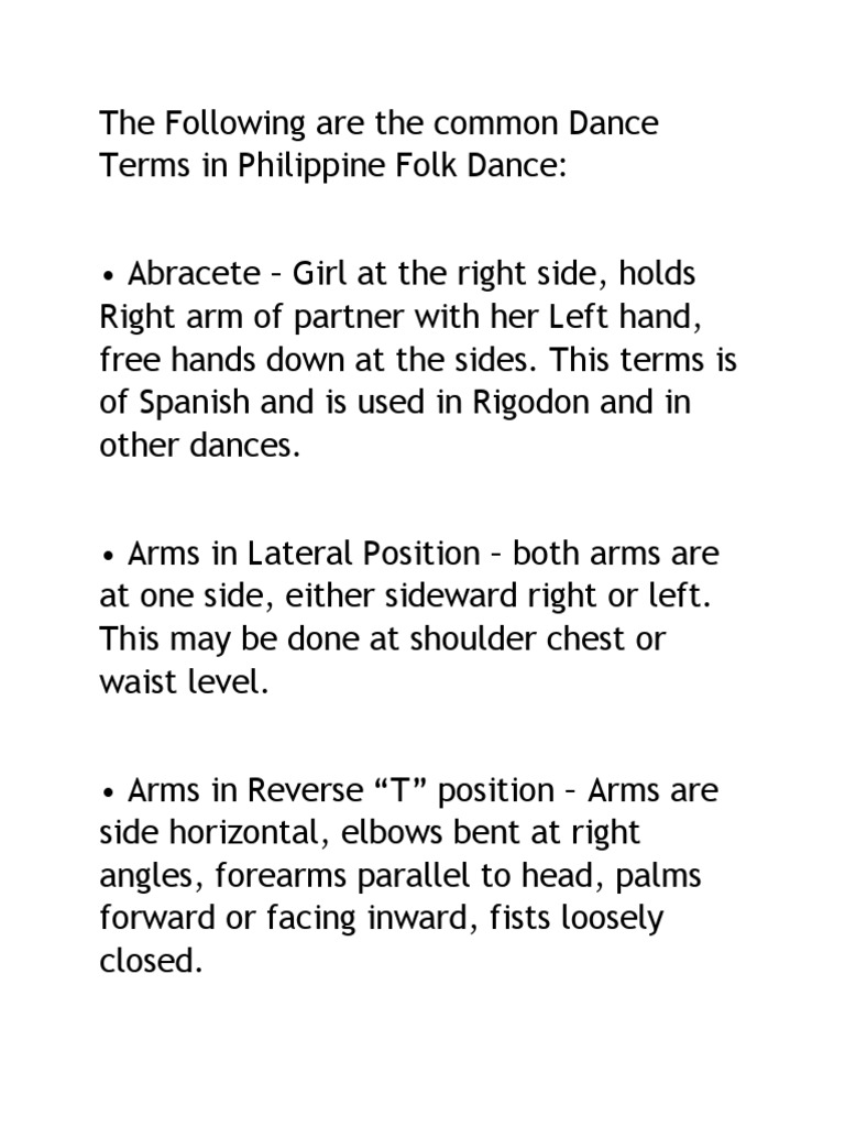 The Following Are The Common Dance Terms in Philippine Folk Dance | PDF ...