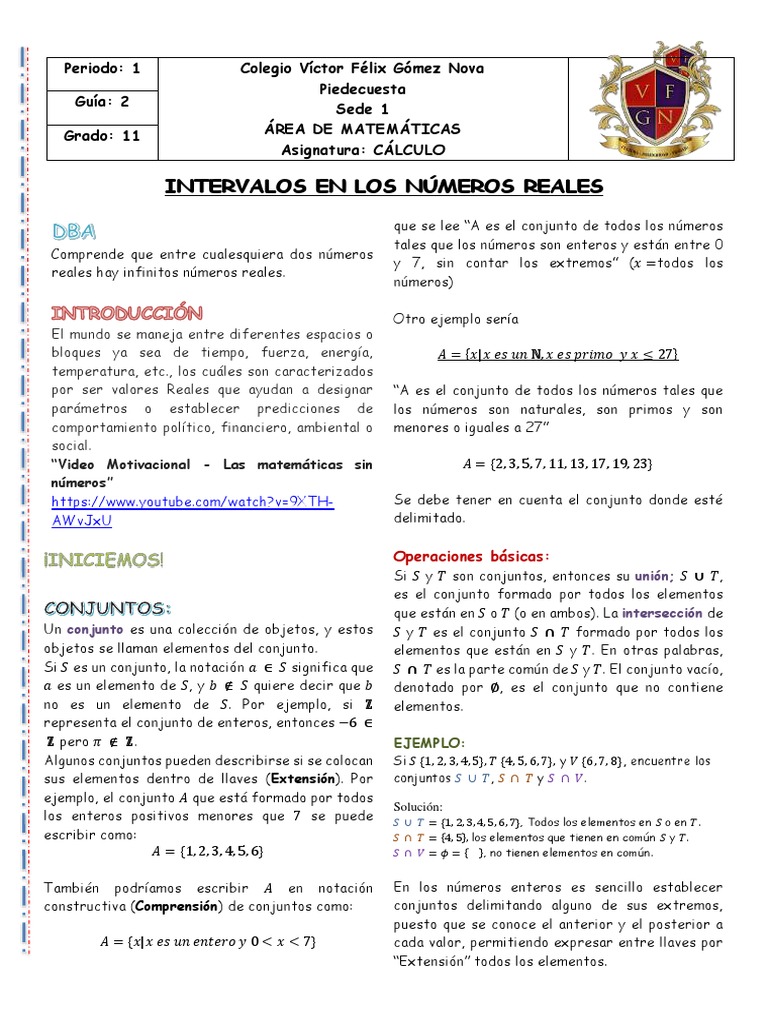 Guía 2, Intervalos en Los Números Reales | PDF | Intervalo (Matemáticas) | Conjunto (Matemáticas)