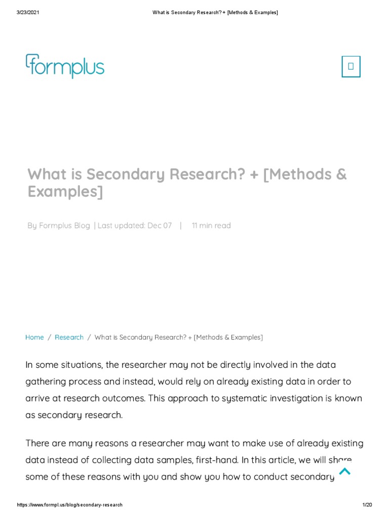 What Is Secondary Research - + (Methods & Examples) | PDF | Data ...