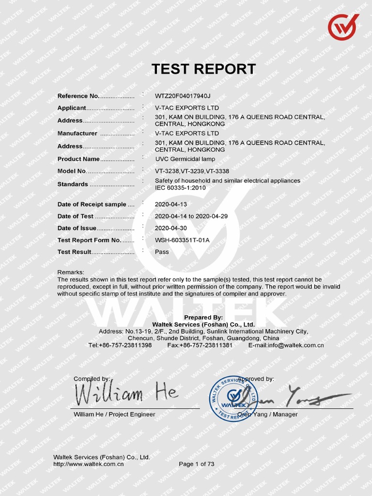 Uvc Lamp Test Report | PDF | Insulator (Electricity) | Capacitor