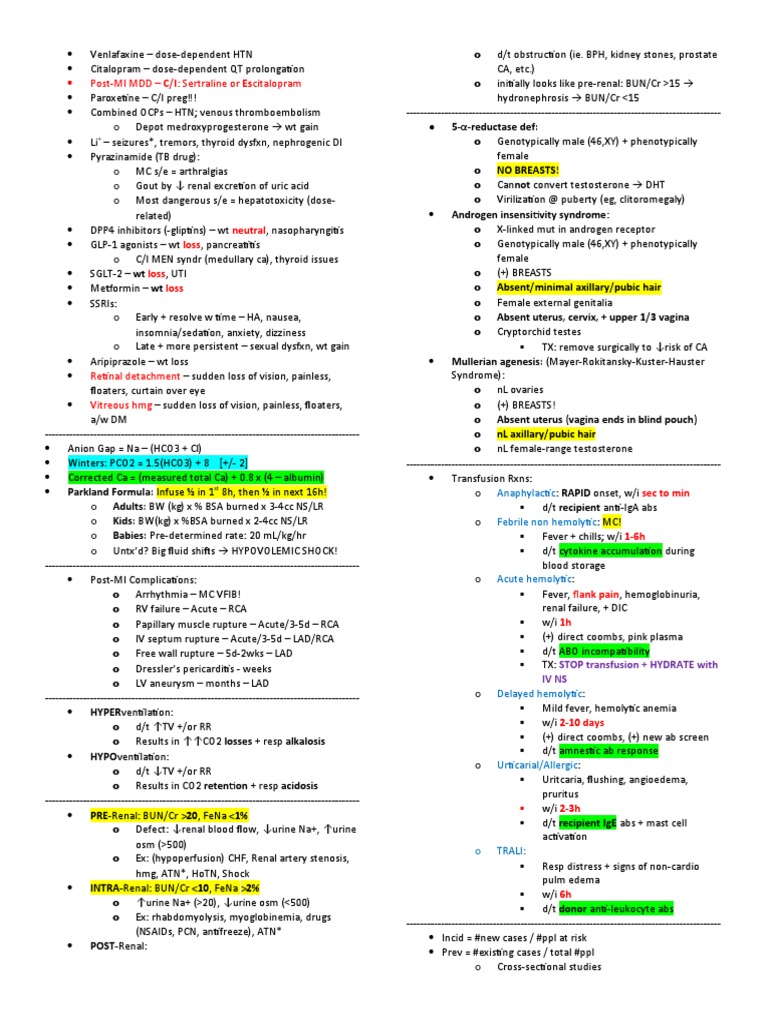 Cheat Sheet | PDF | Medical Specialties | Clinical Medicine