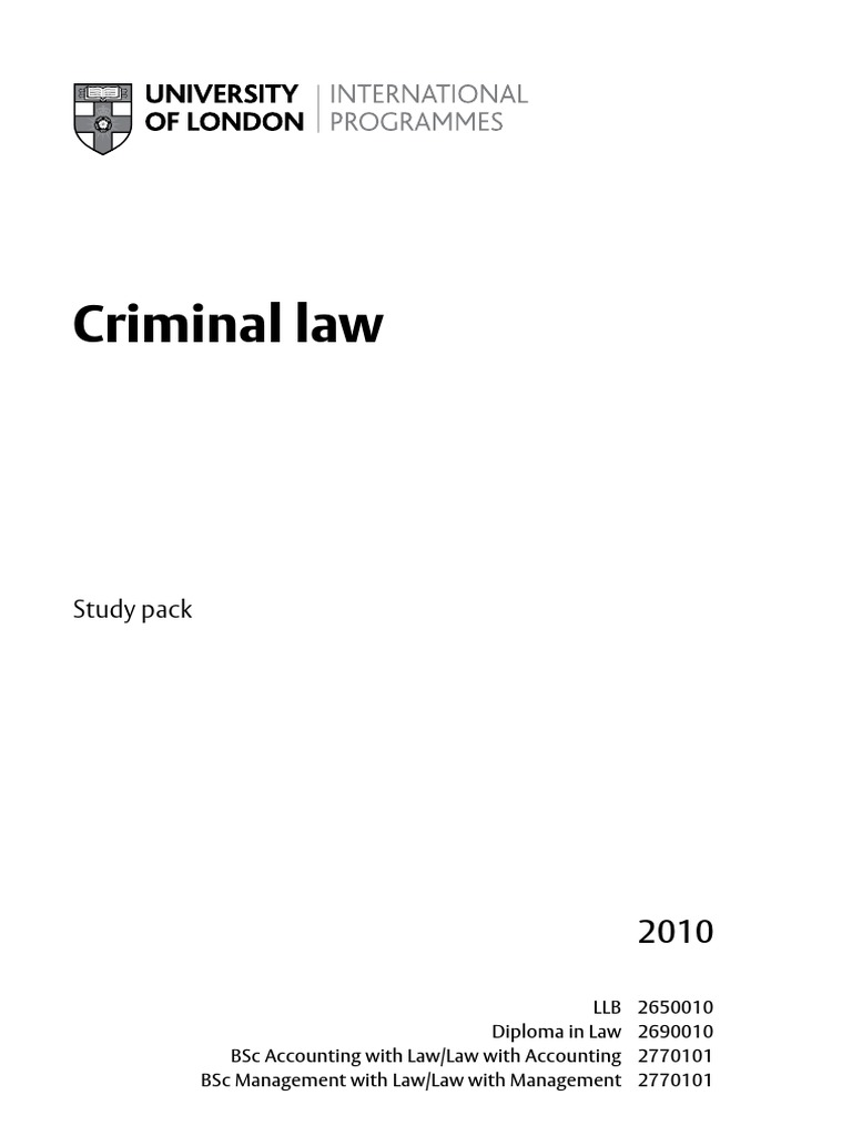 Criminal Law Full Study Pack | PDF | Recklessness (Law) | Manslaughter