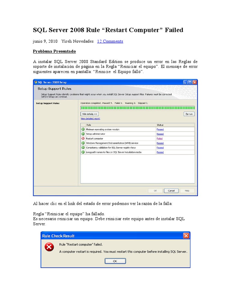 SQL Server 2008 Regla Reiniciar | PDF