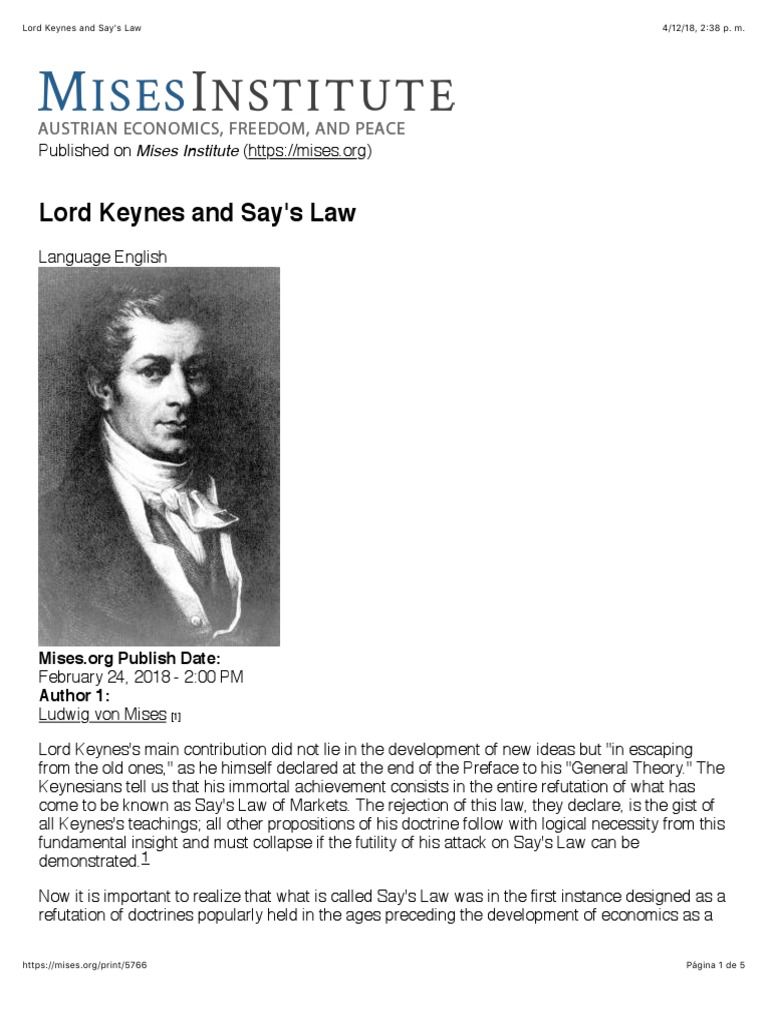 Mises, L. Von. (1950, October) - Lord Keynes and Say's Law. The Freeman ...