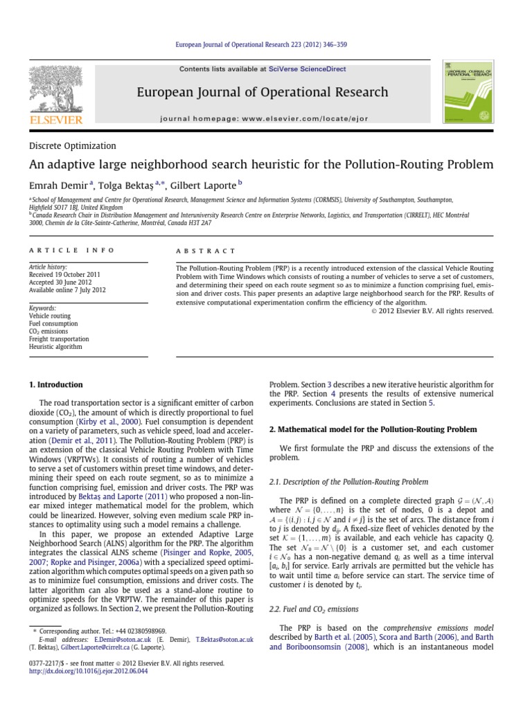 Adaptative Large Neighborhood Pollution-Routing Problem | PDF | Mathematical Optimization ...