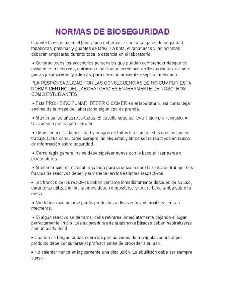 Normas de Bioseguridad | PDF | Laboratorios | Química