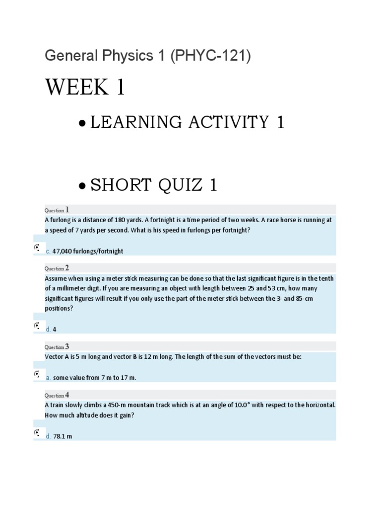 Week 1: Learning Activity 1 Short Quiz 1 | Download Free PDF ...