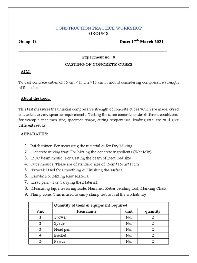 Concrete Cube Casting Procedure | PDF | Construction Aggregate | Sand