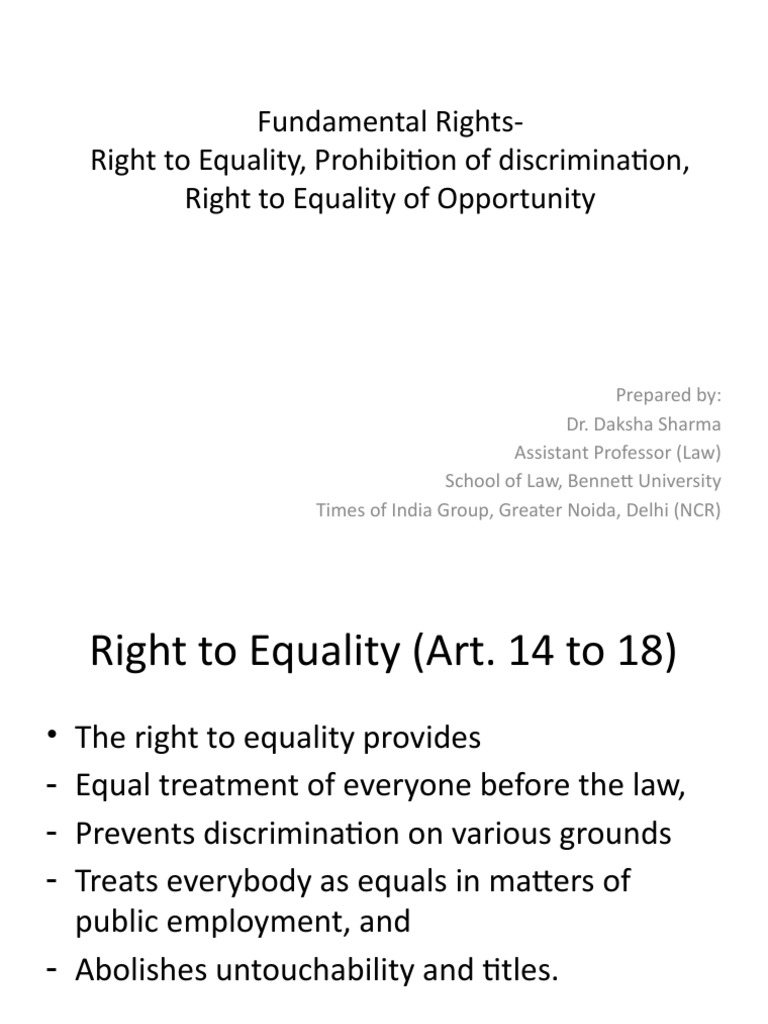 Fundamental Rights-Right To Equality, Prohibition of Discrimination ...