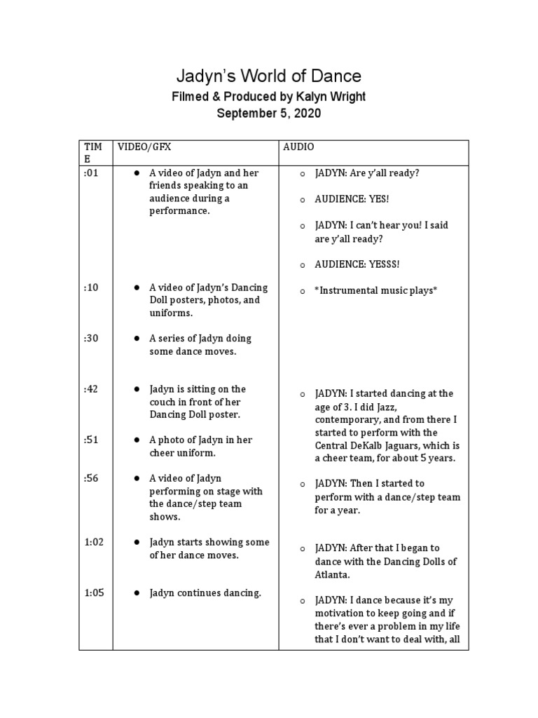 Jadyn's World of Dance Script | PDF