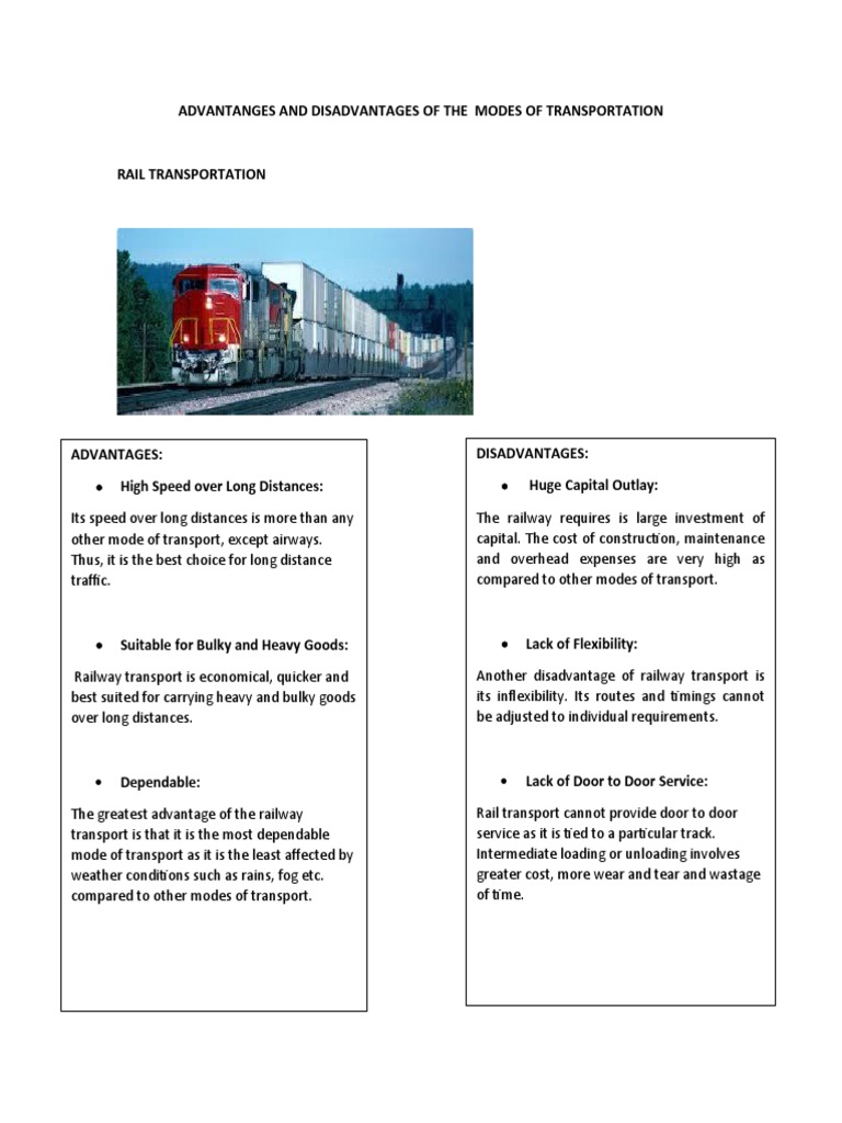 Advantanges and Disadvantages of The Modes of Transportation | PDF ...