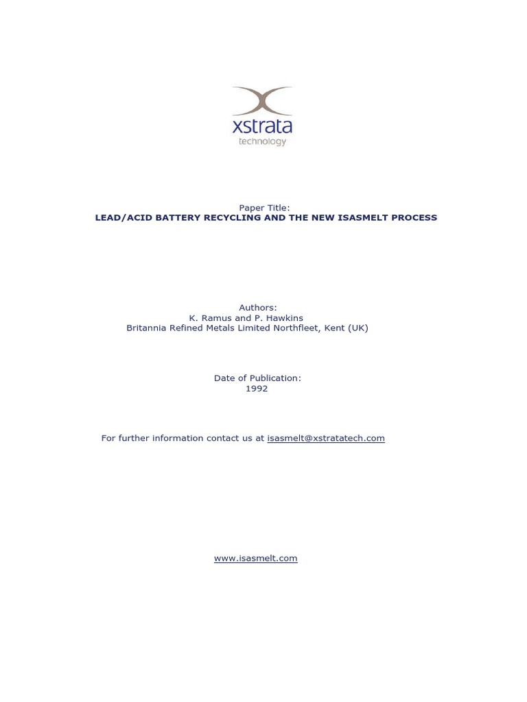Lead-Acid Battery Recycling and The New Isasmelt Process | PDF ...