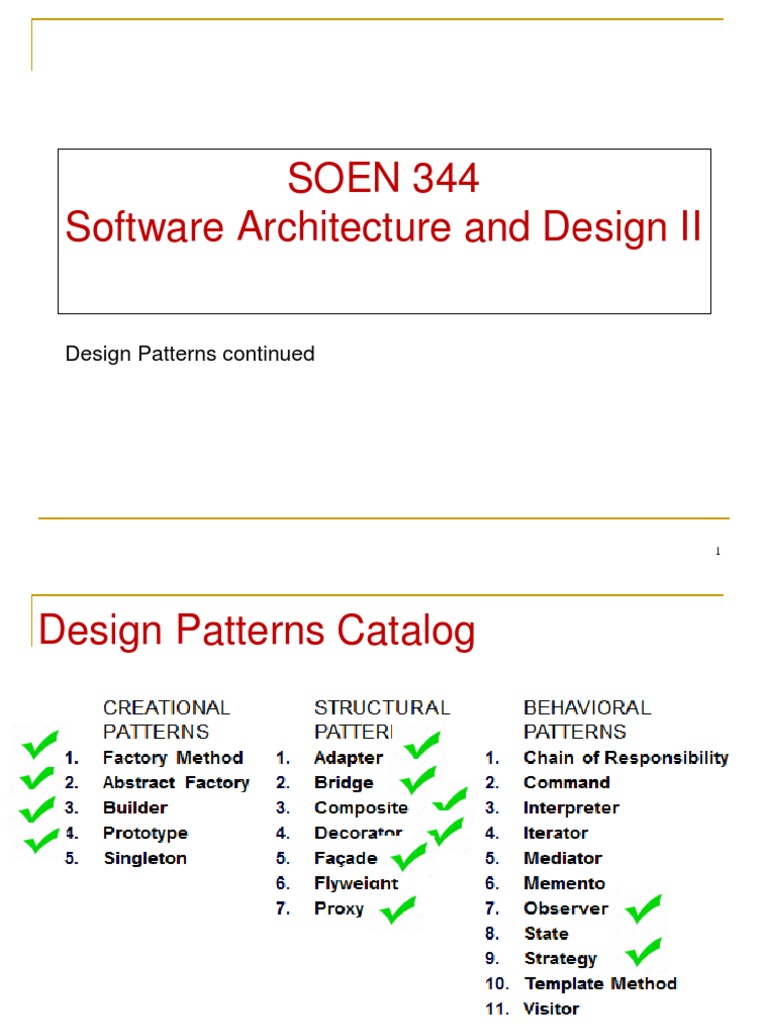 SOEN 344 6 Design Patterns | PDF | Software Design | Software Engineering